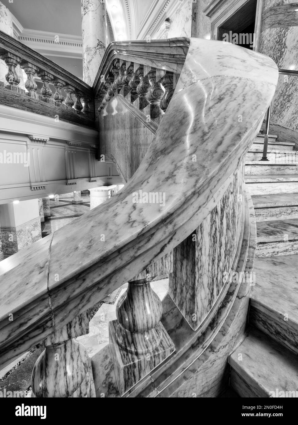 Curved handrail made of marble in a government building Stock Photo - Alamy