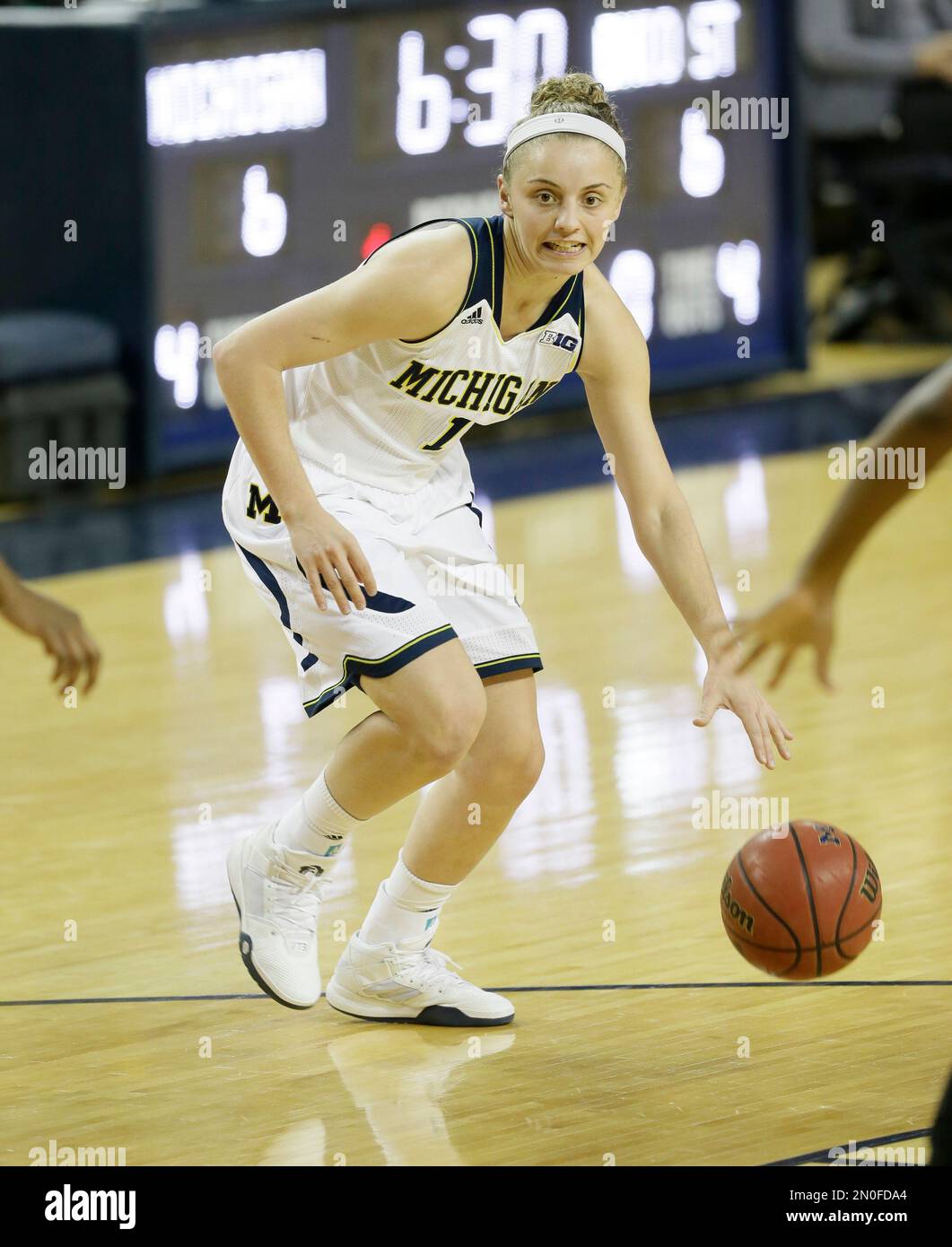 Michigan guard Madison Ristovski brings the ball up court during the ...