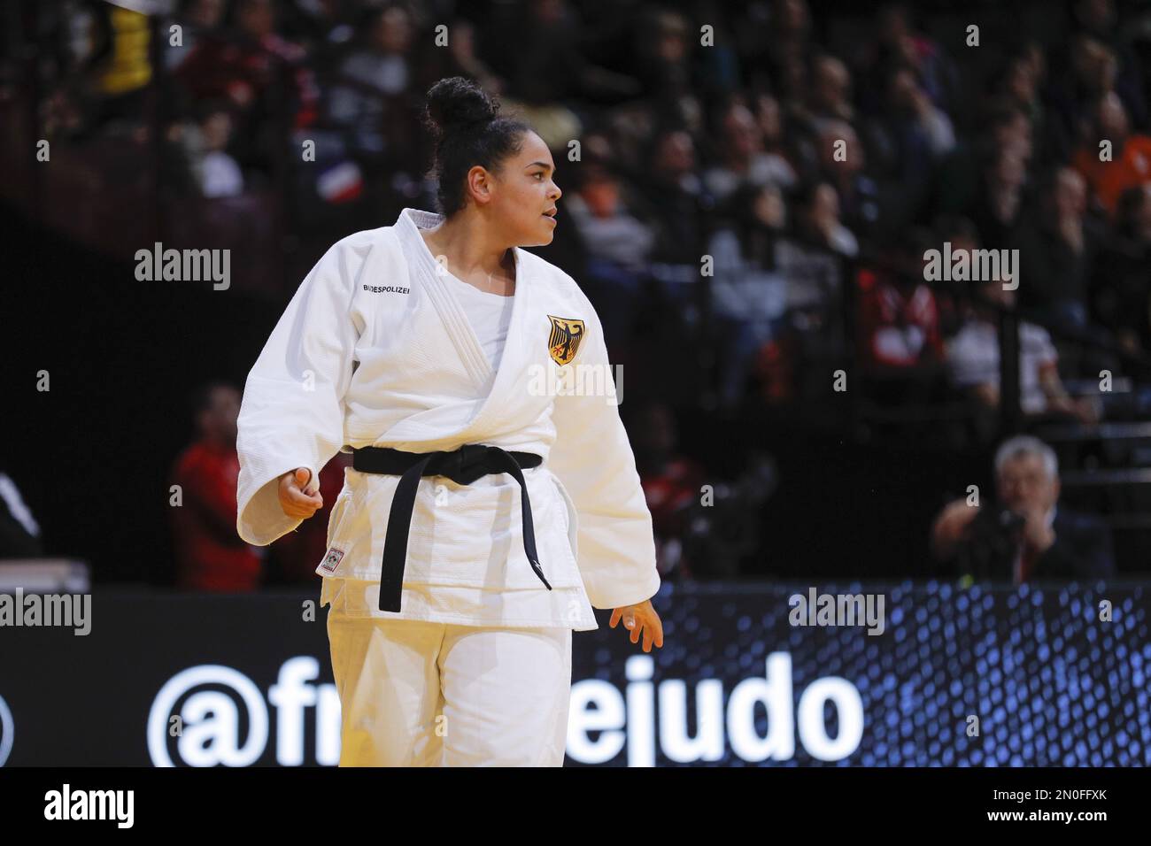 Samira Bouizgarne (GER) won against Akerke Ramazanova (KAZ) during the International Judo Paris ...