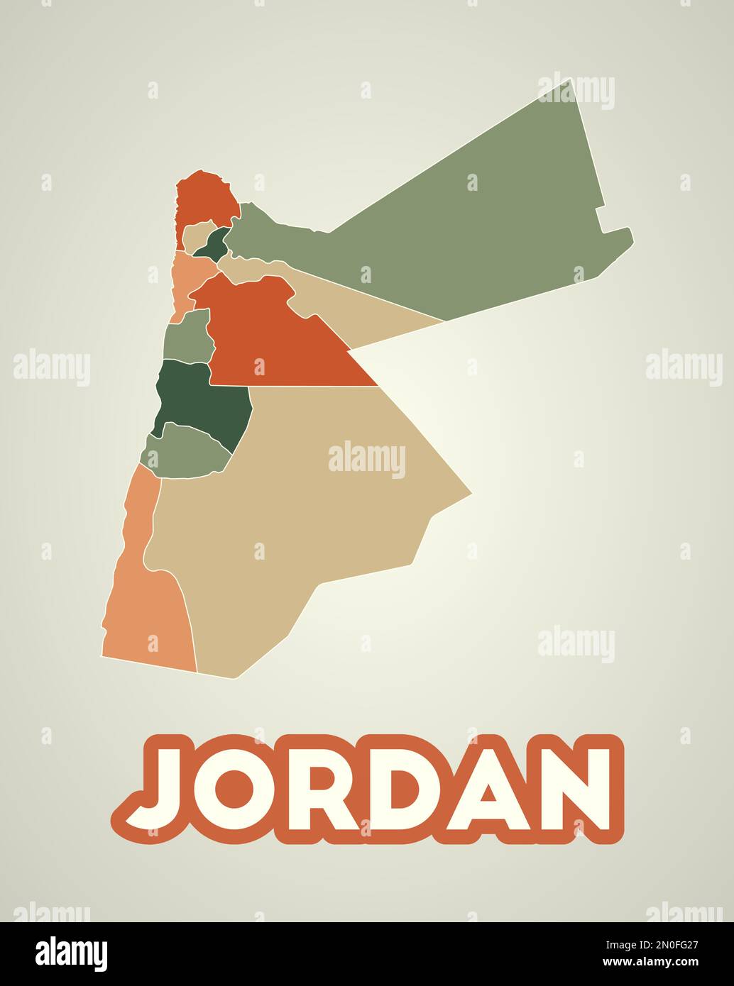 Jordan poster in retro style. Map of the country with regions in autumn ...