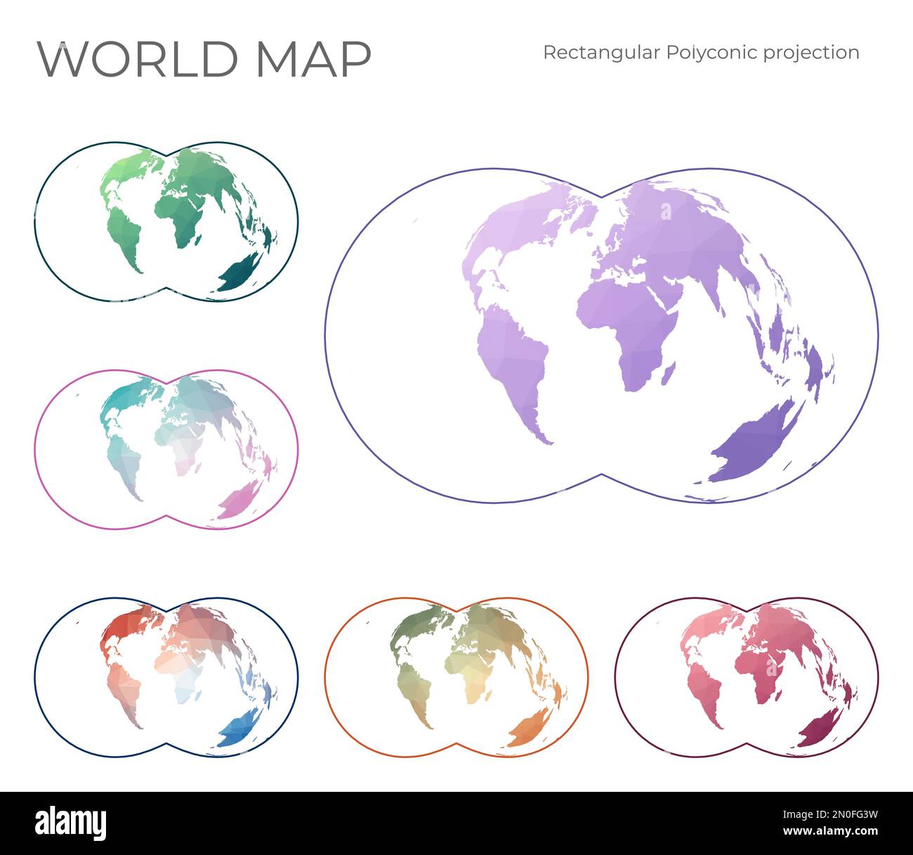Low Poly World Map Set Rectangular War Office Polyconic Projection Collection Of The World