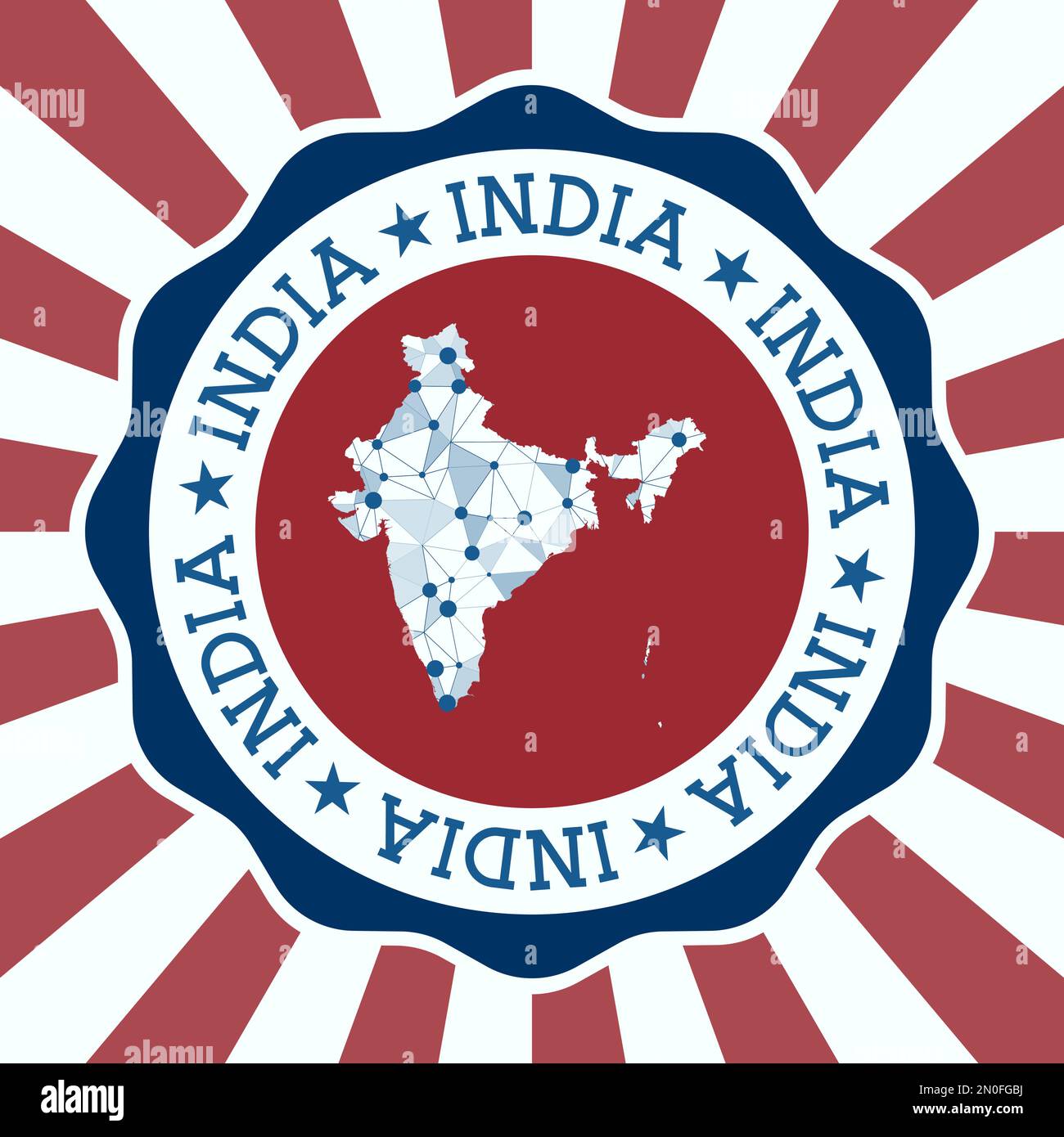 India Badge. Round logo of country with triangular mesh map and radial ...