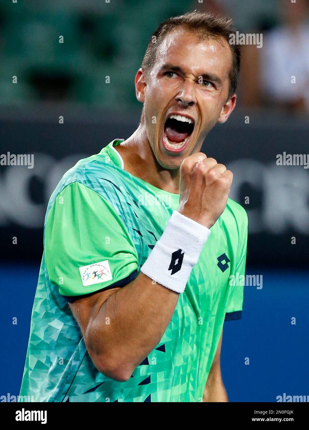 Lukas Rosol of the Czech Republic celebrates during his second round ...