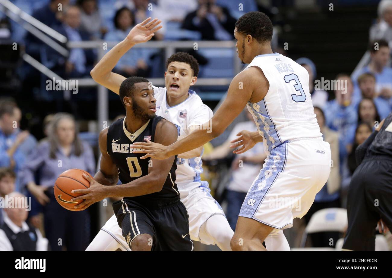 North Carolina's Kennedy Meeks (3) and Justin Jackson guard Wake Forest ...