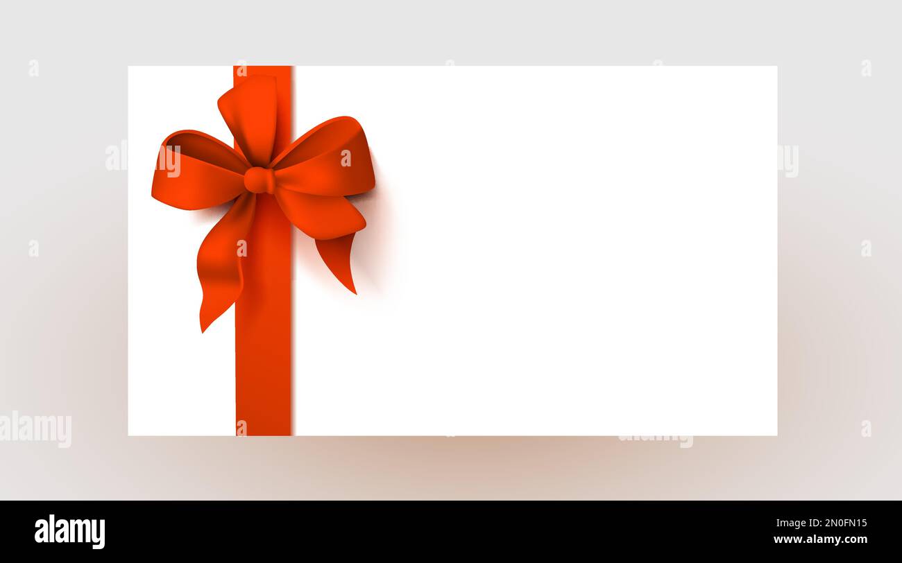 Beautiful card. Red ribbon around blank white paper. Vector ...