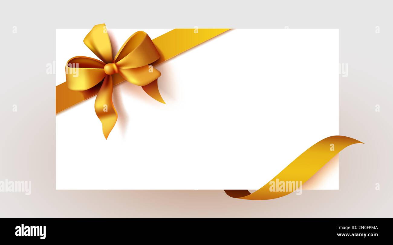 Beautiful card. Golden ribbon around blank white paper. Vector ...