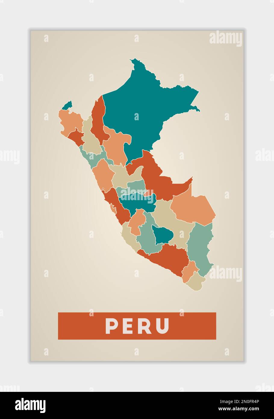 Peru poster. Map of the country with colorful regions. Shape of Peru ...