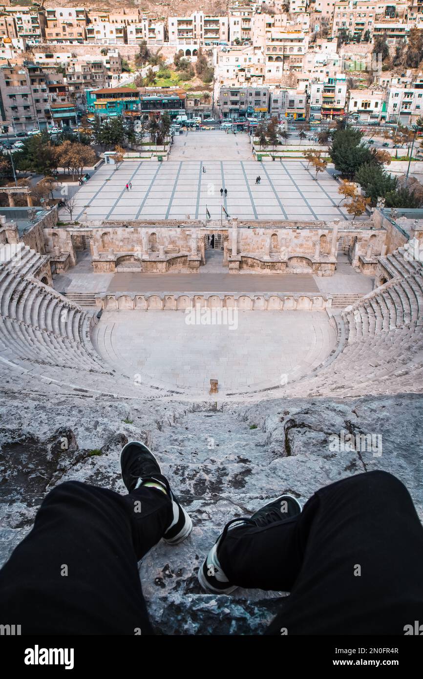 The view atop the roman amphitheatre in the historic Amman old town ...