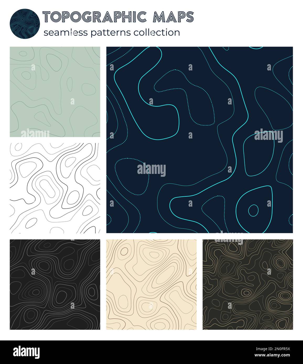 Topographic maps. Authentic isoline patterns, seamless design. Superb ...