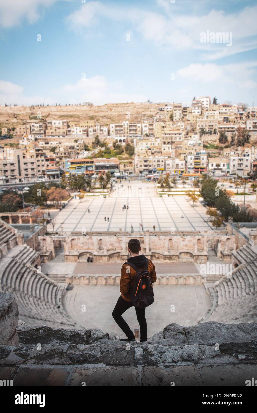 The view atop the roman amphitheatre in the historic Amman old town ...