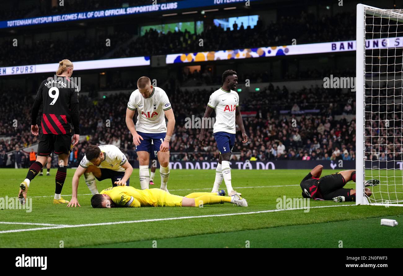 Tottenham Hotspur goalkeeper Hugo Lloris and Manchester City's Rodri ...