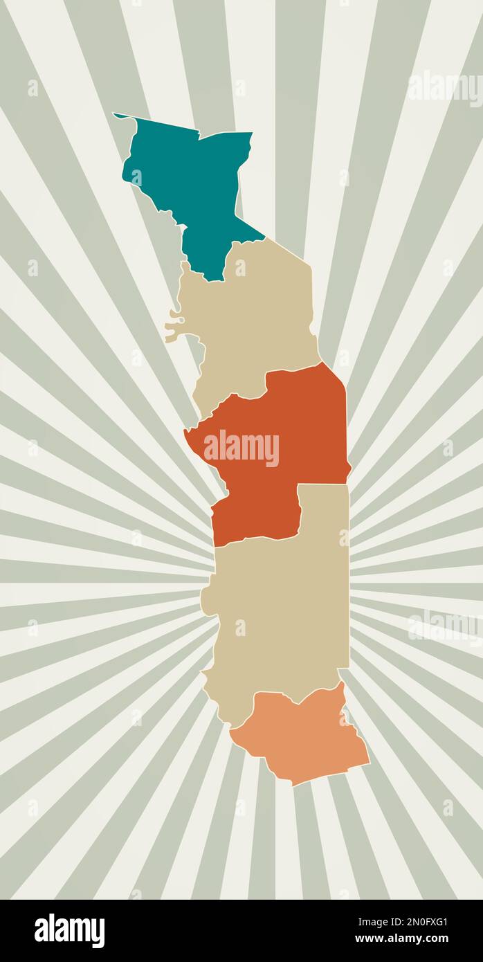 Togo map. Poster with map of the country in retro color palette. Shape ...