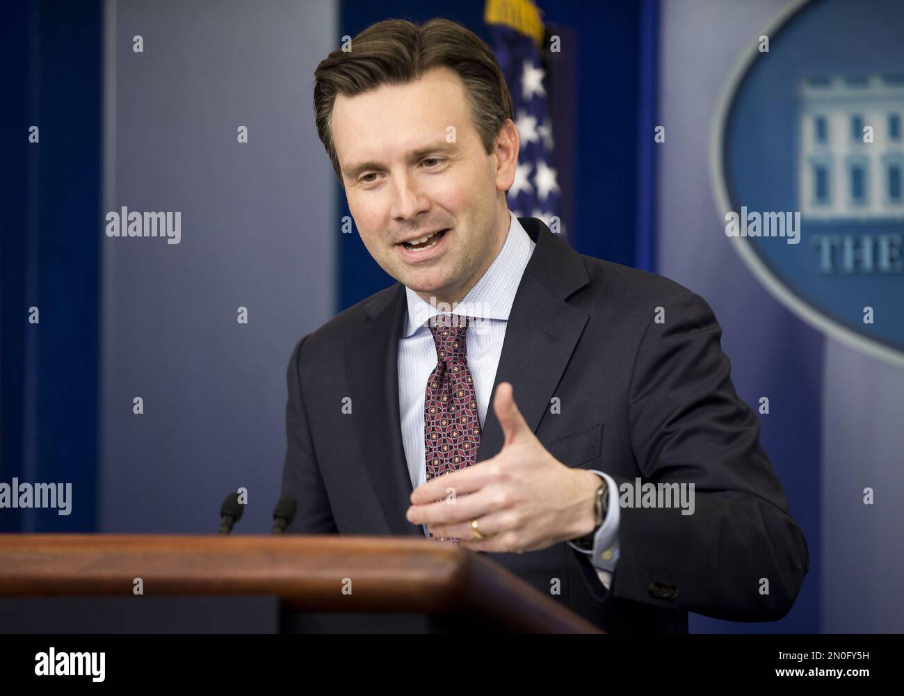 White House Press secretary Josh Earnest speaks to the media during the ...