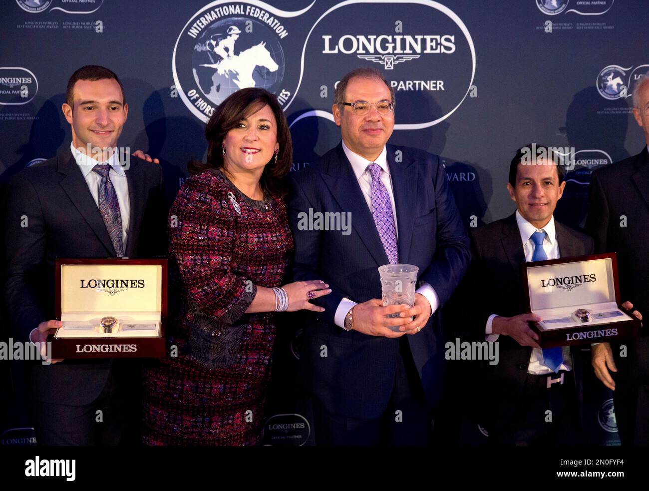 Ahmed Zayat, second right, the owner of the racehorse American Pharoah ...