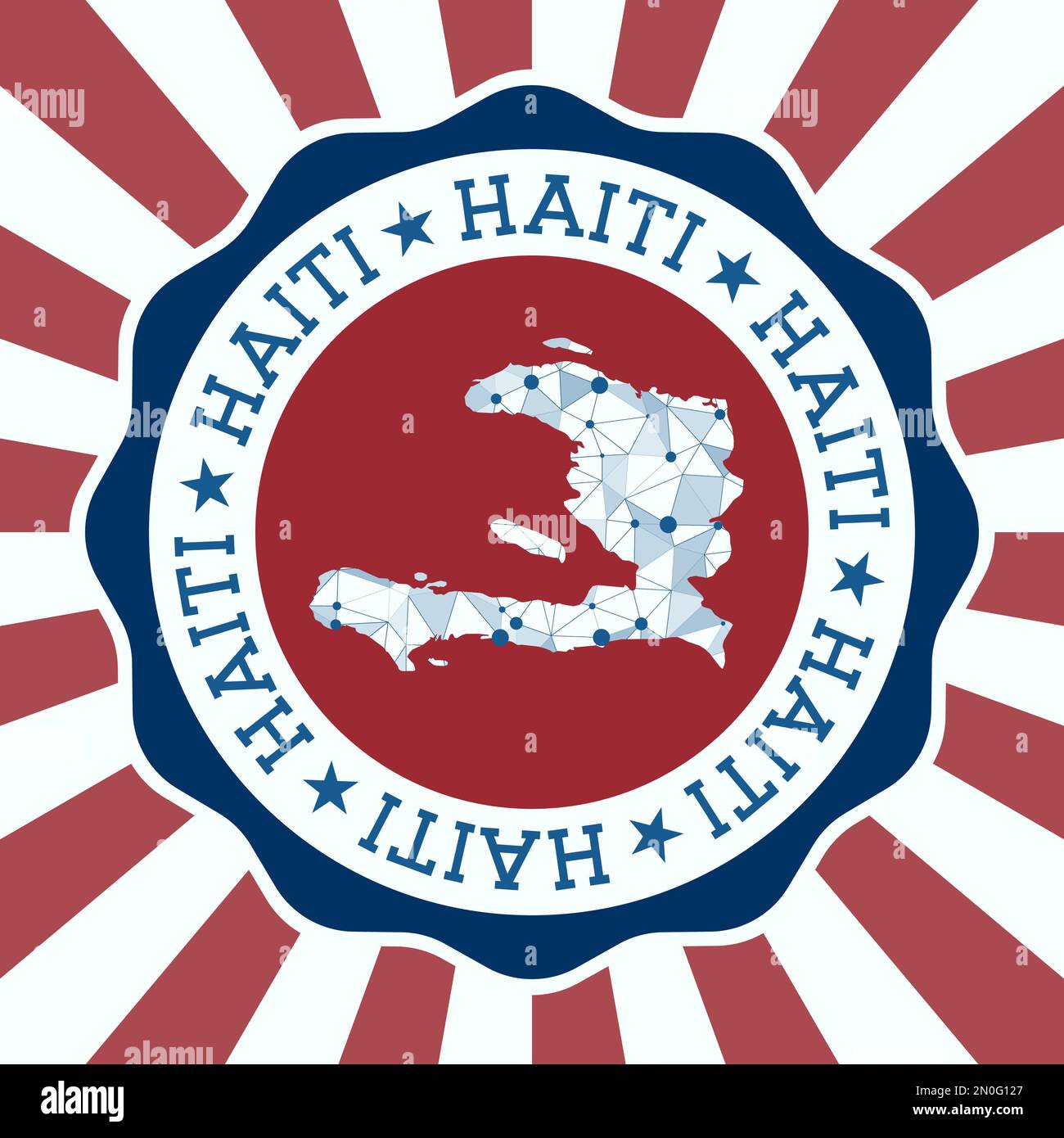 Haiti Badge. Round logo of country with triangular mesh map and radial ...