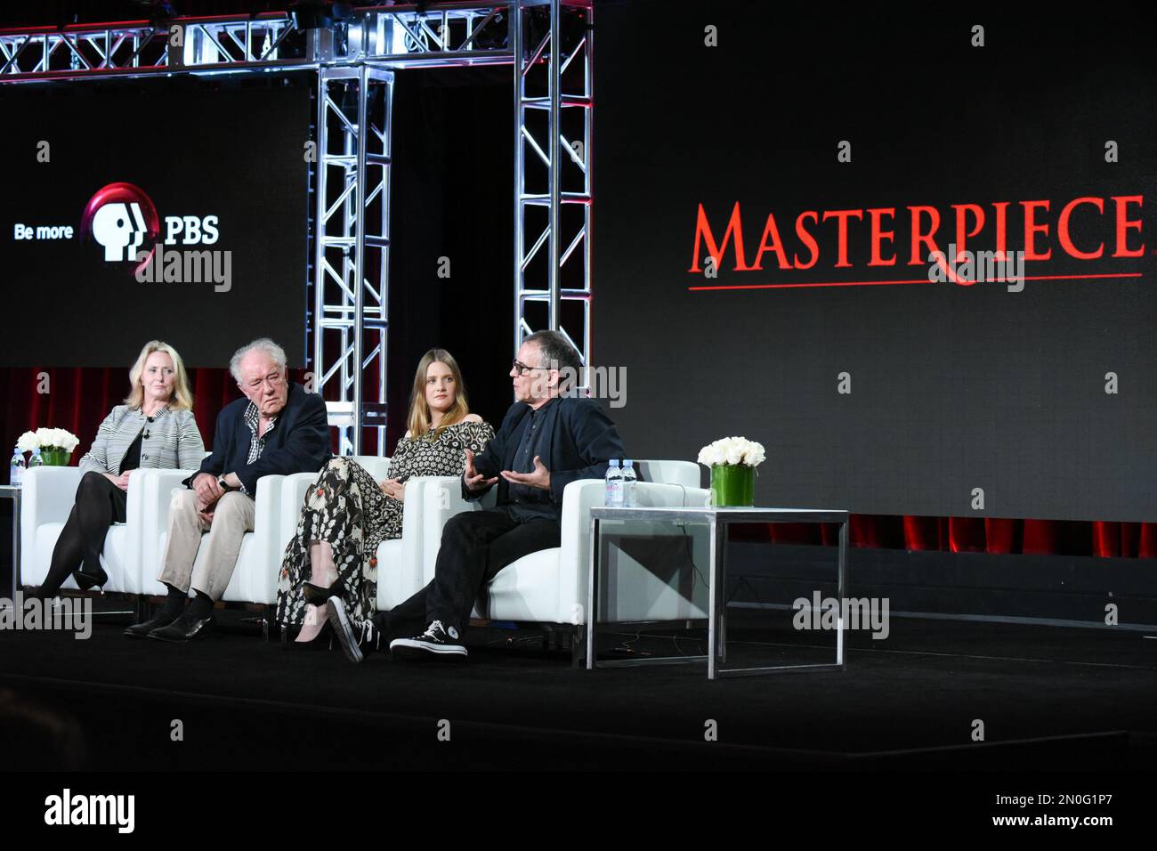 Producer Suzanne Simpson, from left, actors Michael Gambon, Romola ...