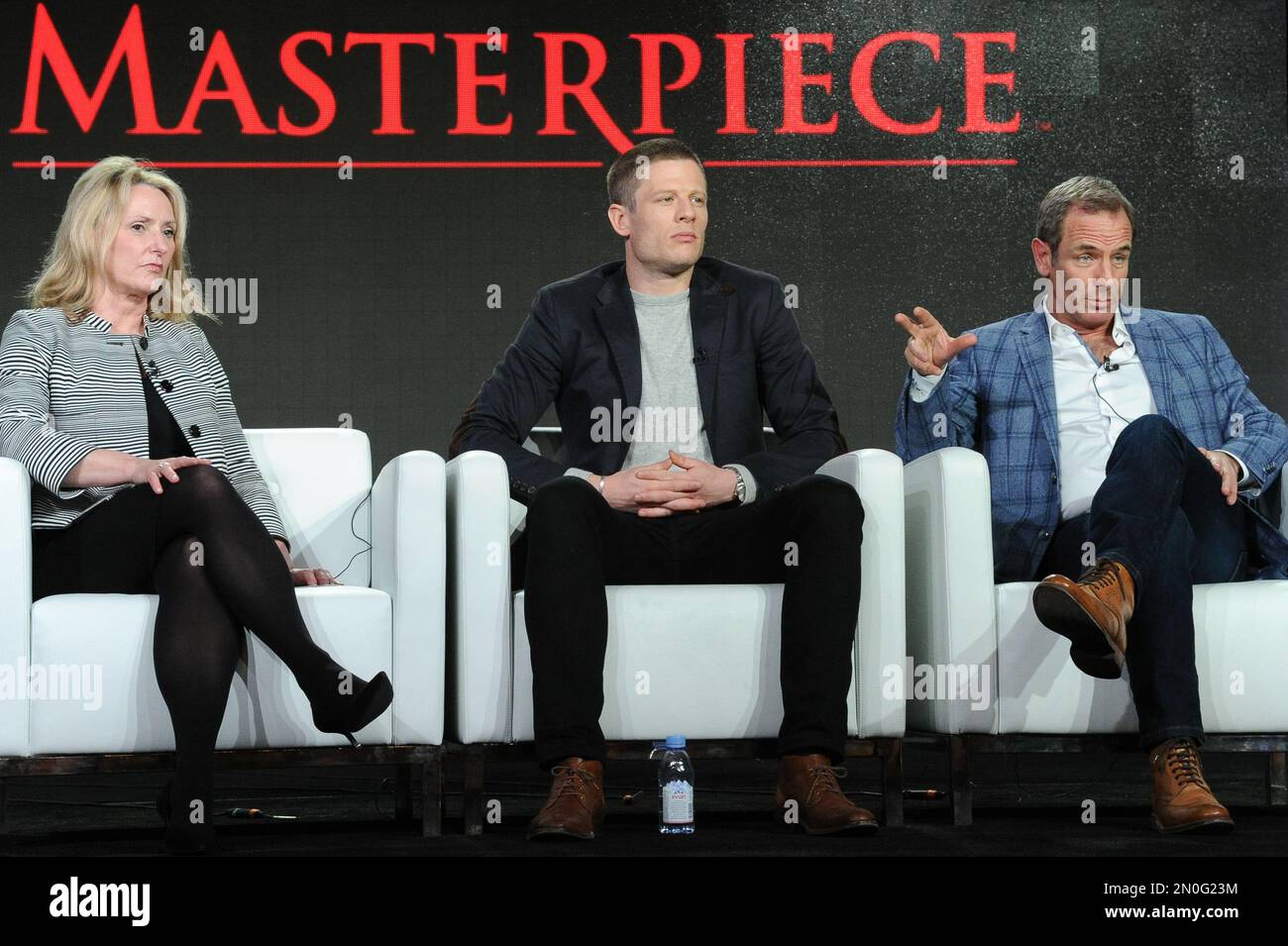 Producer Suzanne Simpson, from left, actors James Norton and Robson ...