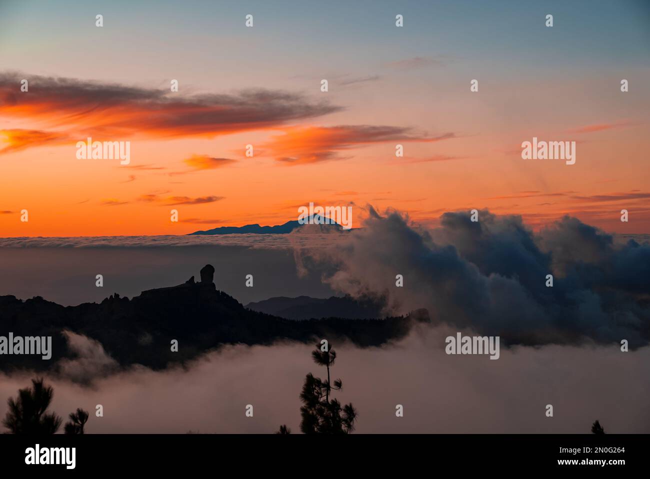 Spectacular sunset above the clouds of the Teide volcano national park ...