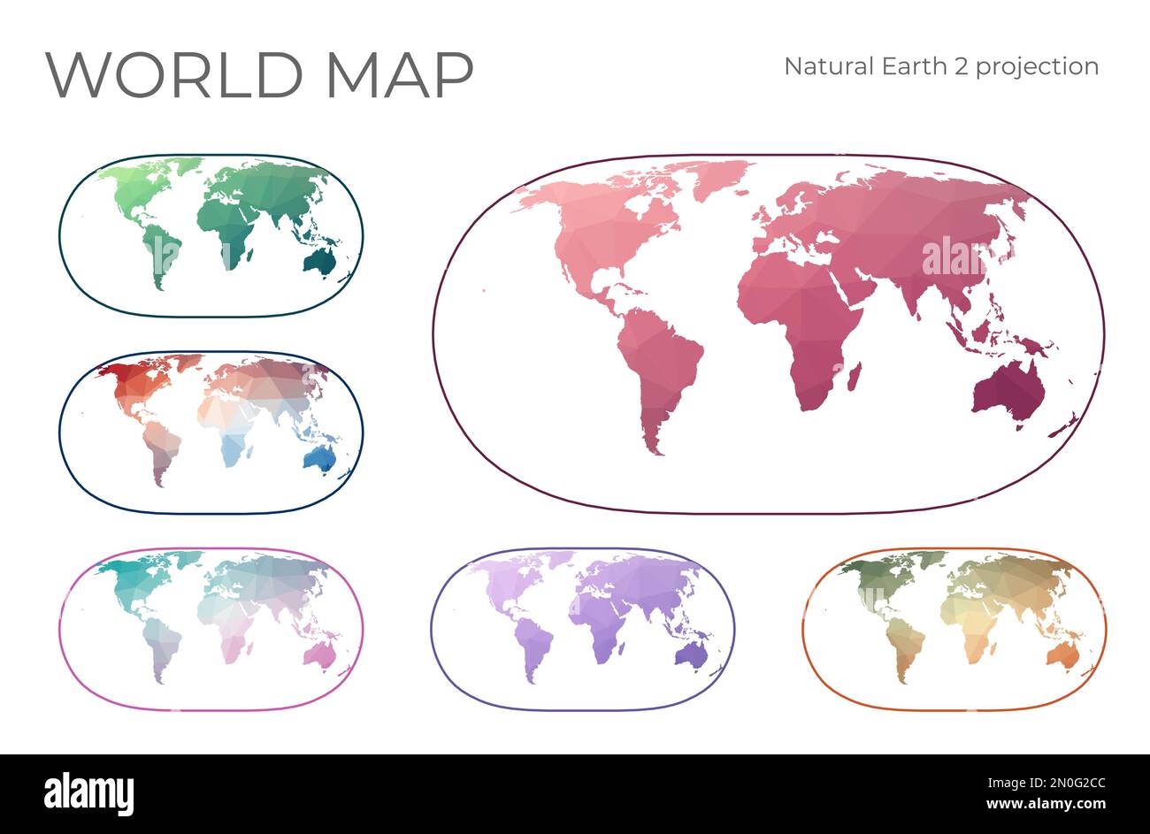 Low Poly World Map Set. Natural Earth II projection. Collection of the ...