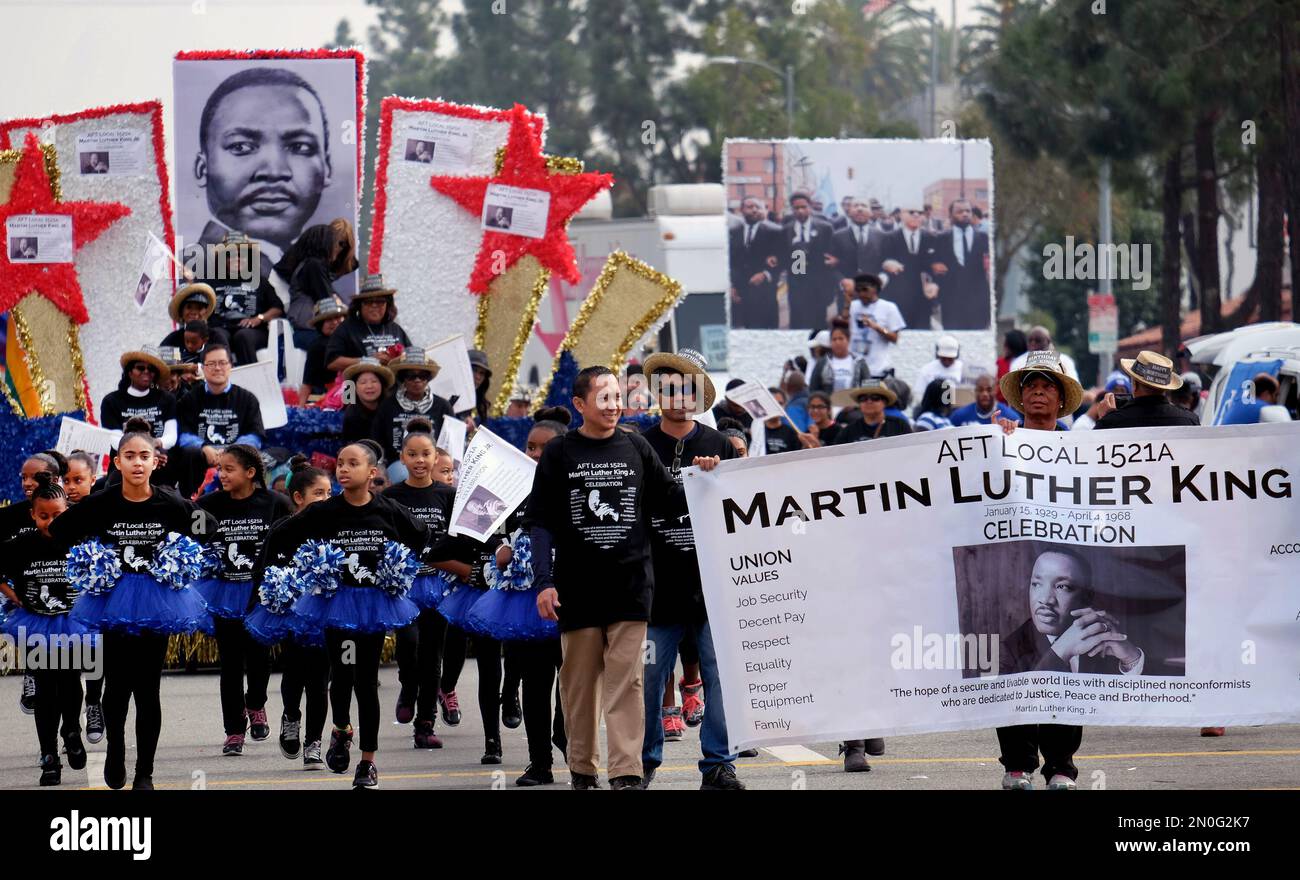 Participants march during the Martin Luther King Jr. parade in Los ...