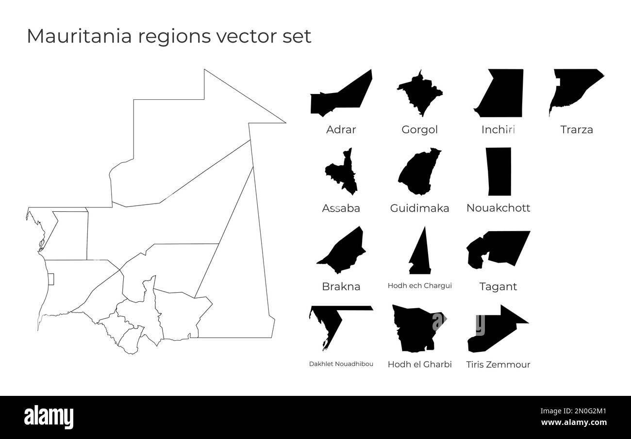 Mauritania map with shapes of regions. Blank vector map of the Country ...