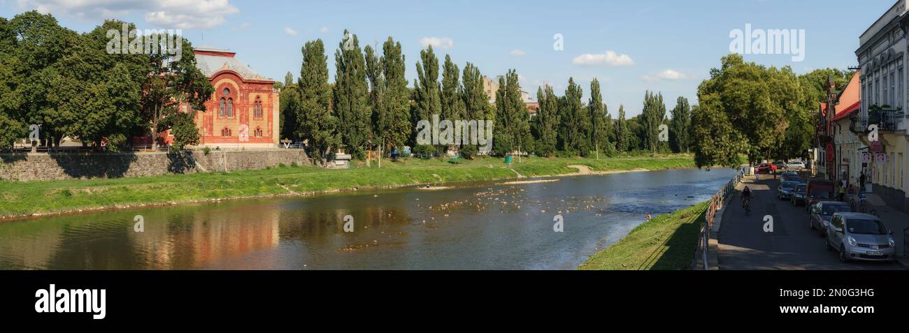 waterfront in uzhhorod, ukraine. beautiful urban scenery in afternoon ...