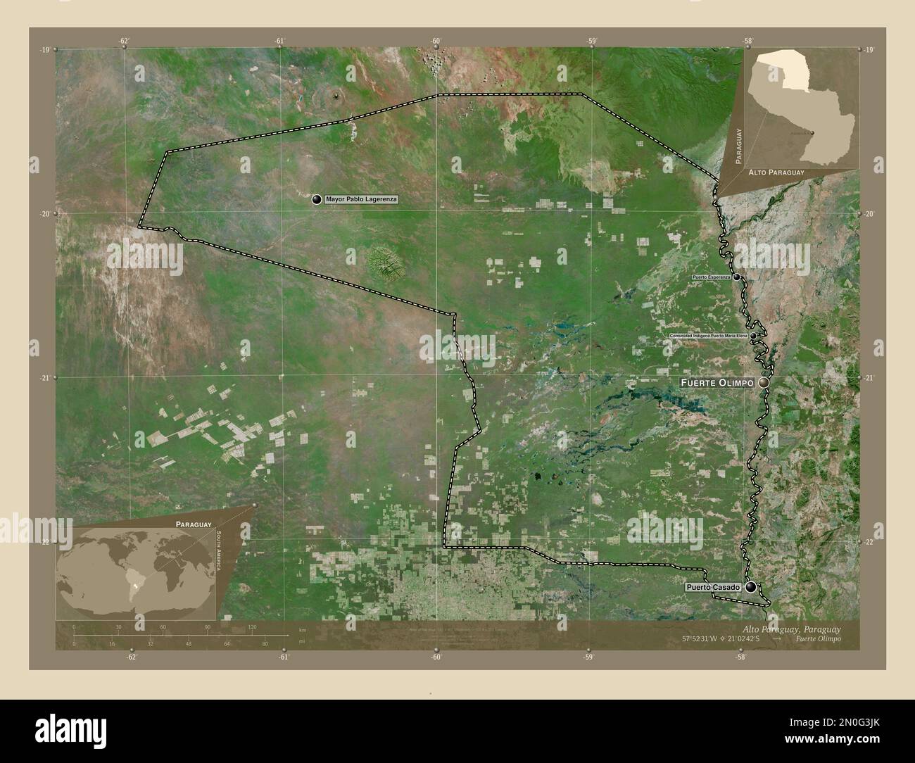 Alto Paraguay, department of Paraguay. High resolution satellite map ...