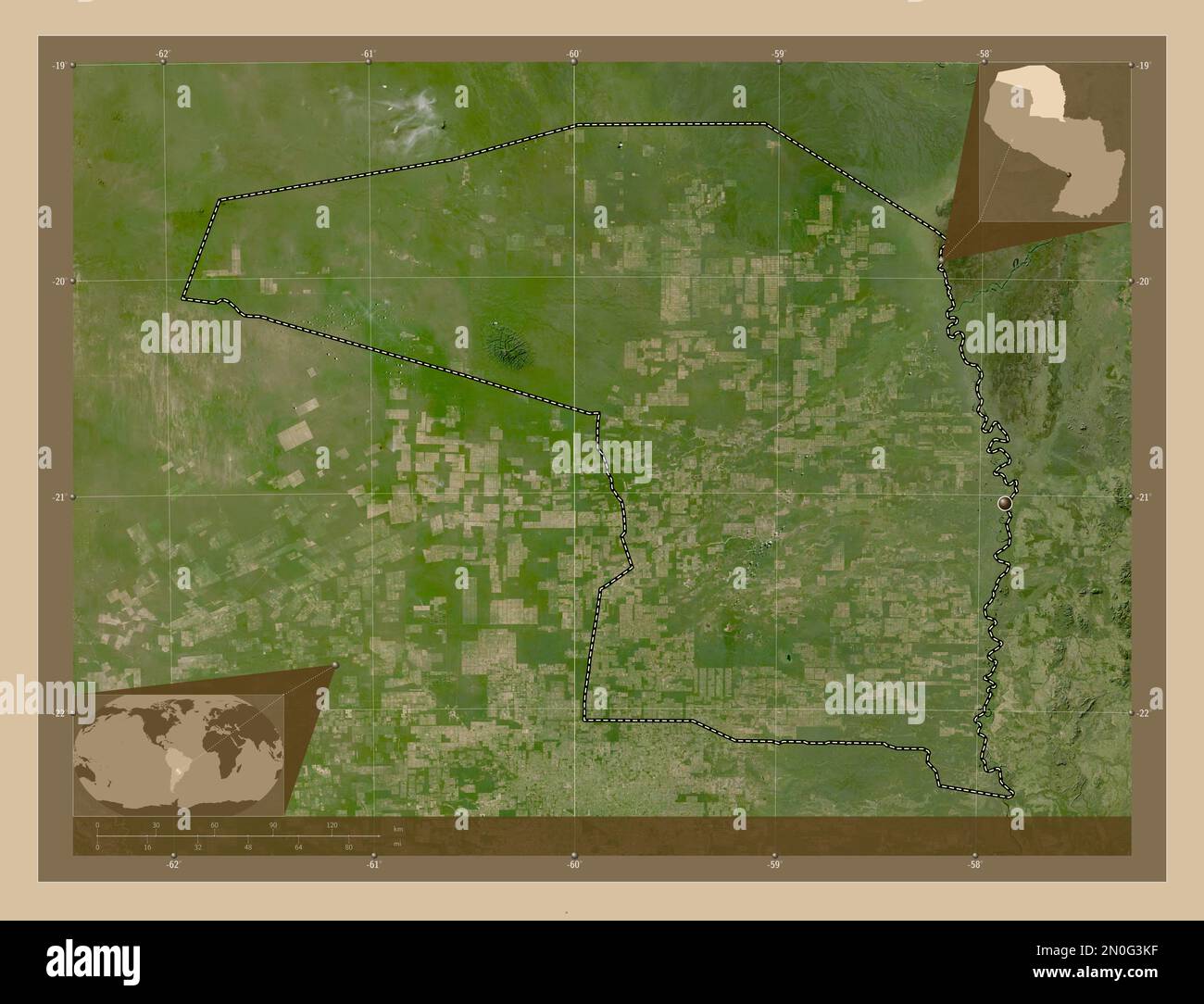 Alto Paraguay, department of Paraguay. Low resolution satellite map ...
