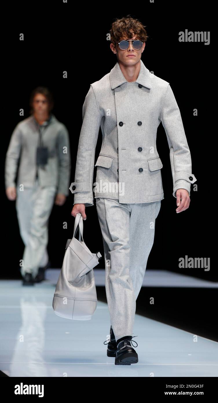 A model wears a creation for Emporio Armani men's Fall-Winter 2016-2017 ...