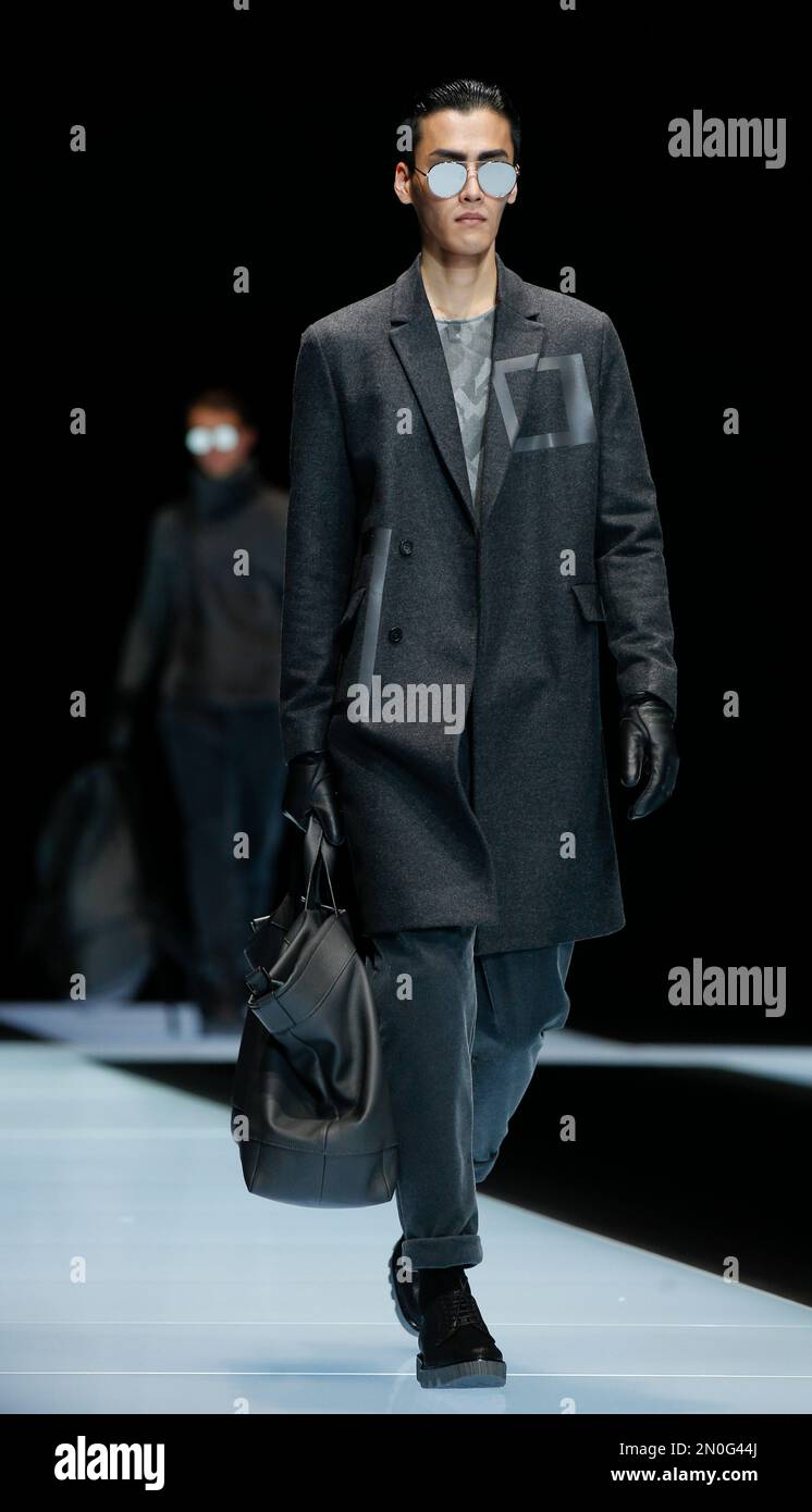 A model wears a creation for Emporio Armani men's Fall-Winter 2016-2017 ...
