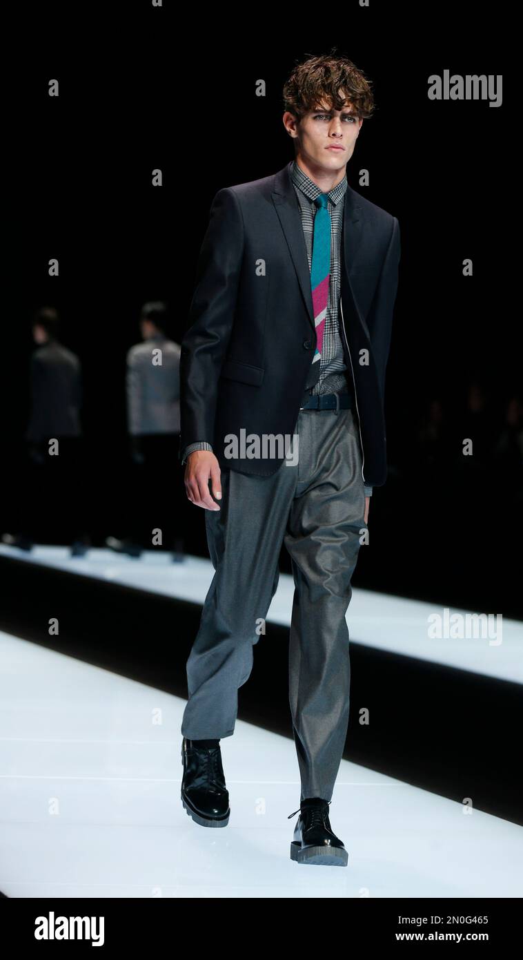 A model wears a creation for Emporio Armani men's Fall-Winter 2016-2017 ...