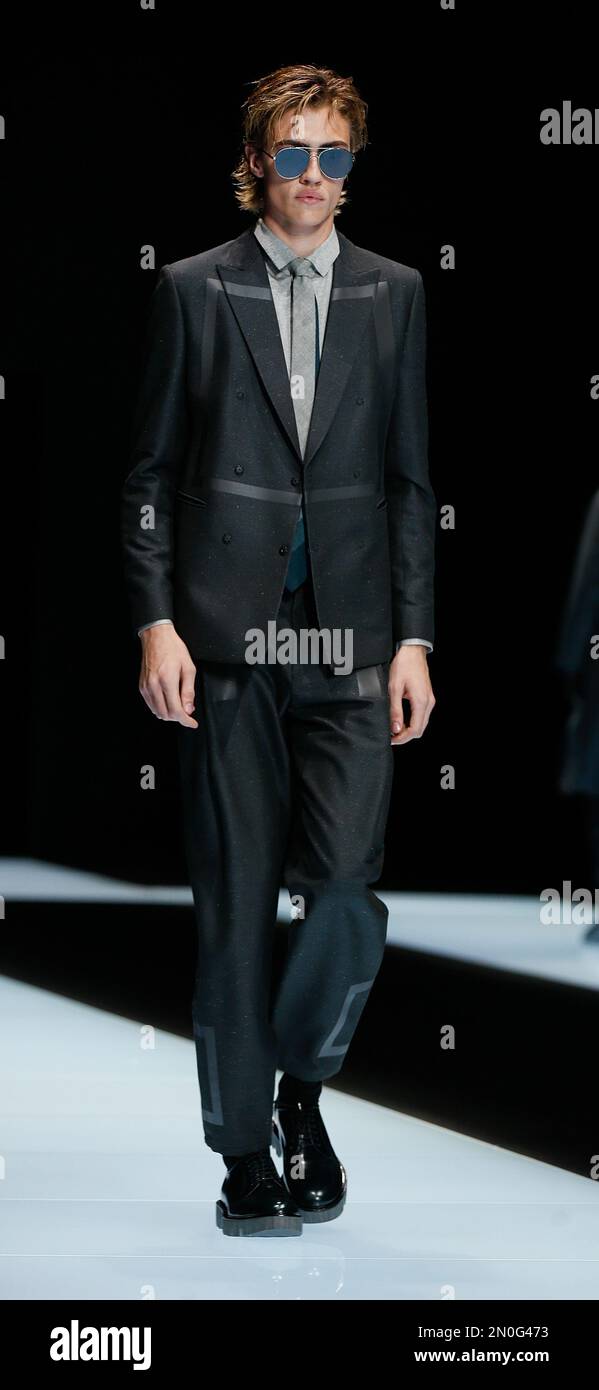 A model wears a creation for Emporio Armani men's Fall-Winter 2016-2017 ...
