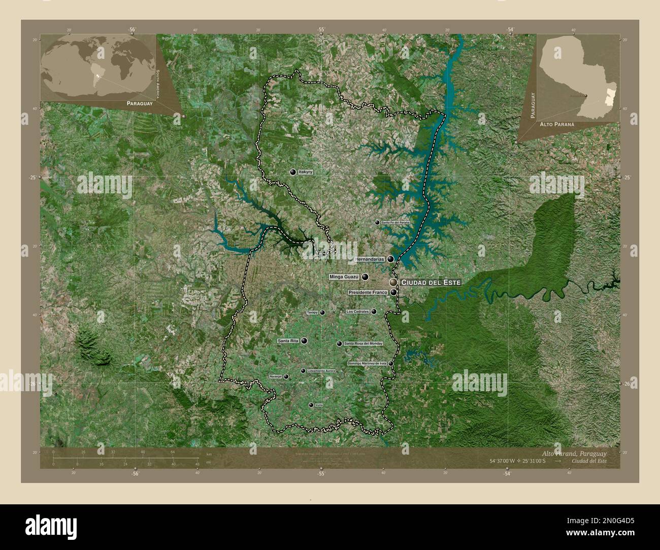 Alto Parana, department of Paraguay. High resolution satellite map ...