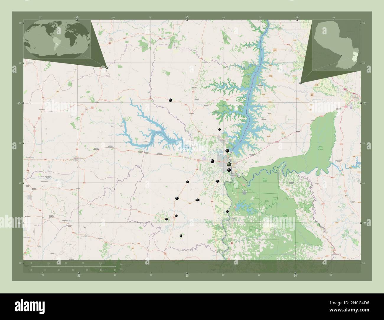 Alto Parana, department of Paraguay. Open Street Map. Locations of ...