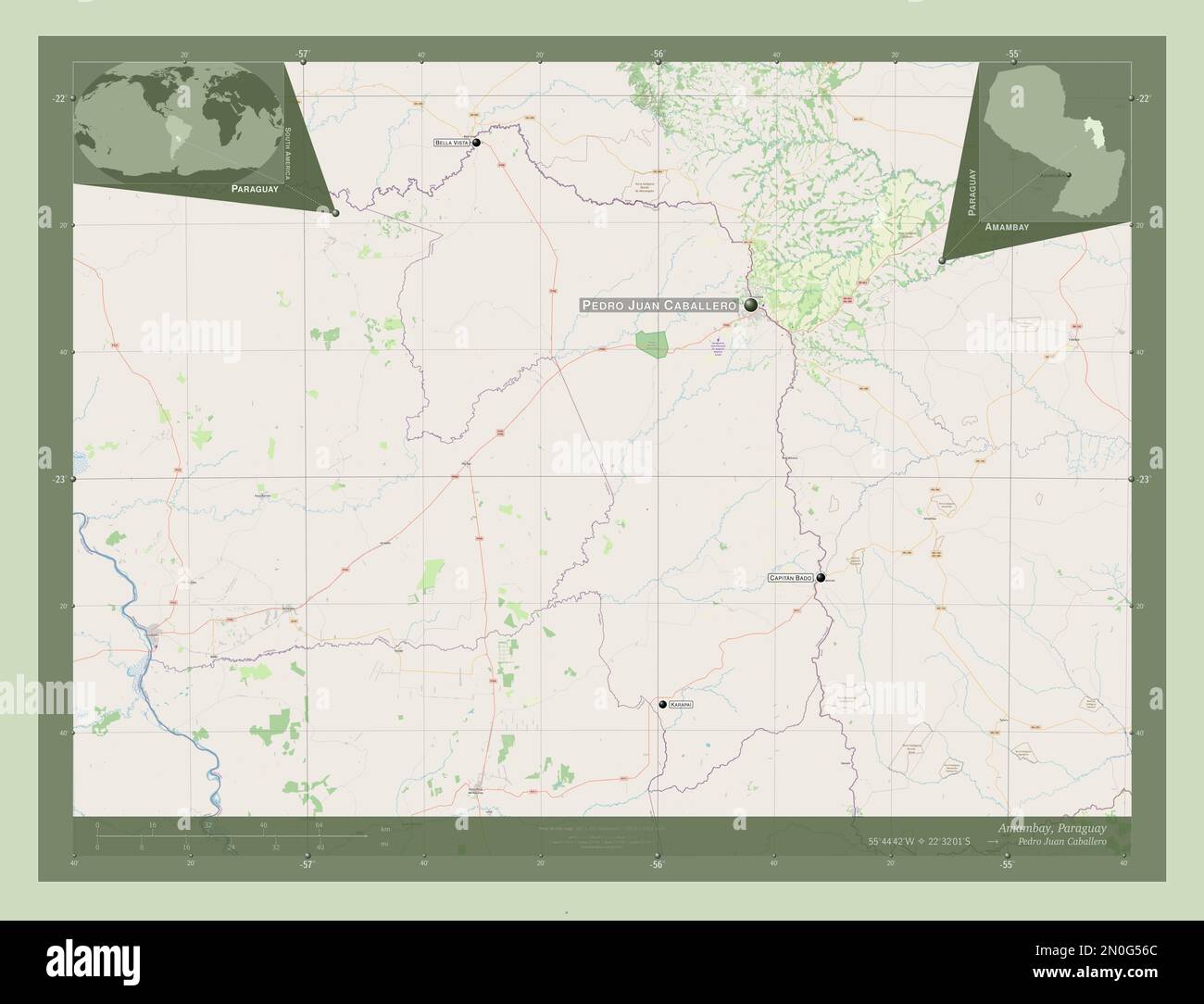 Amambay, department of Paraguay. Open Street Map. Locations and names ...