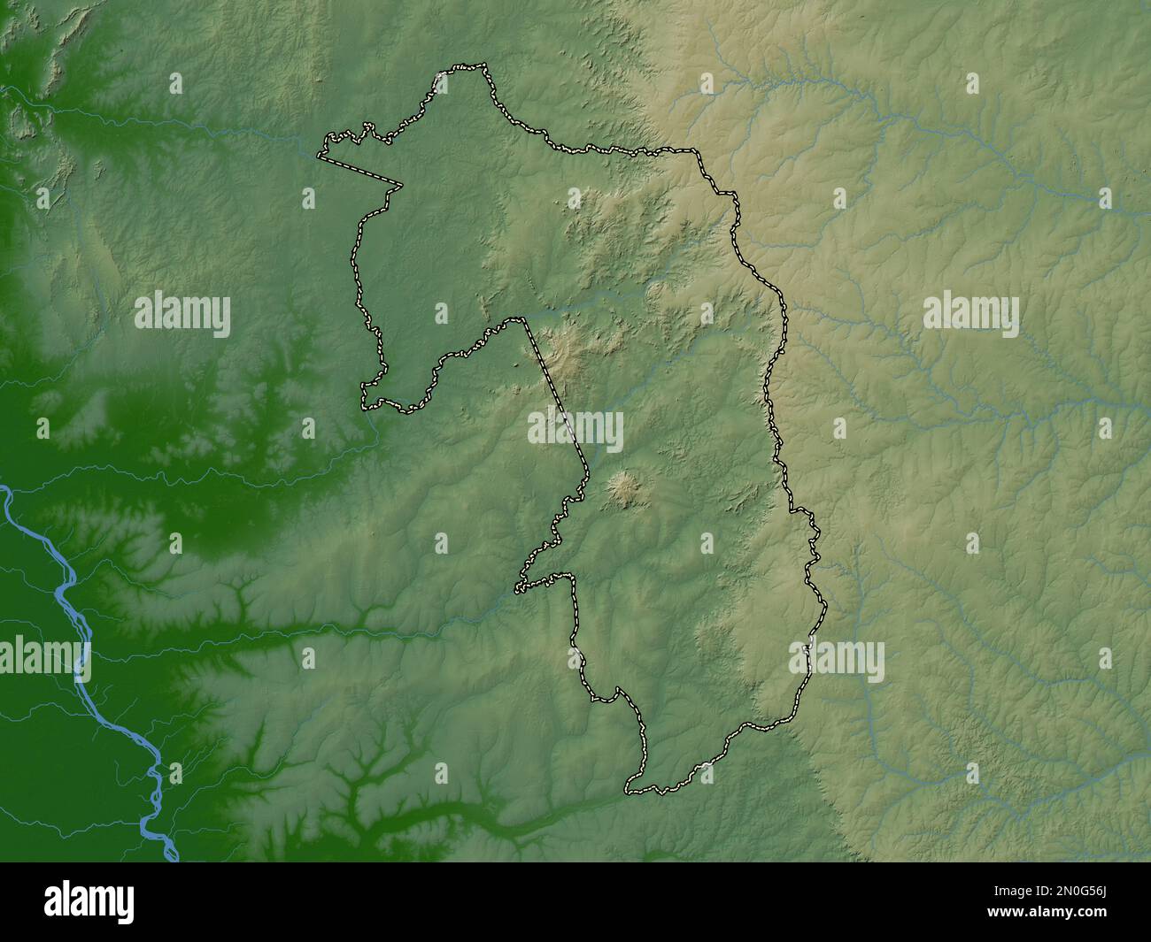 Amambay, department of Paraguay. Colored elevation map with lakes and ...