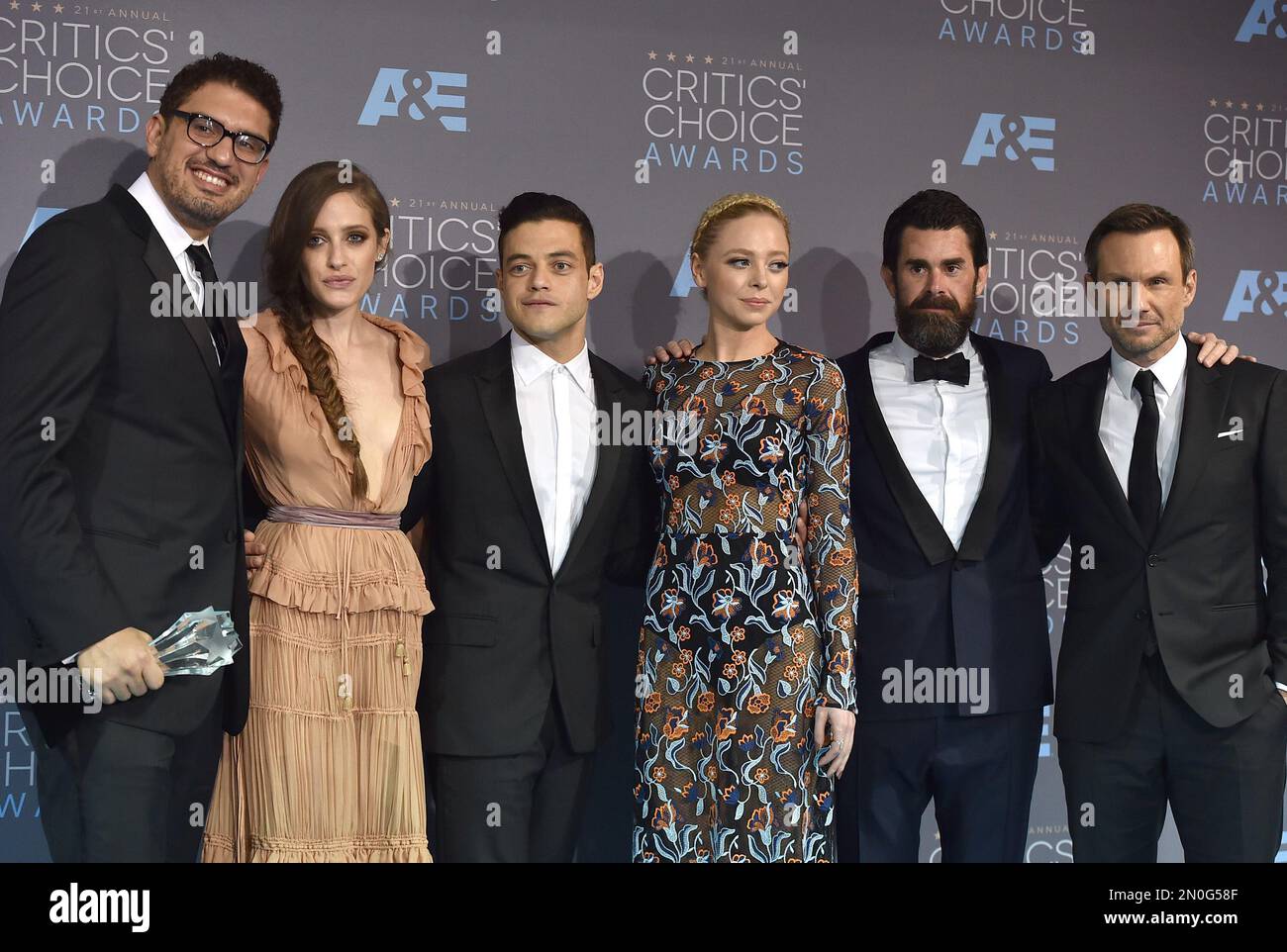 Sam Esmail, from left, Carly Chaikin, Rami Malek, Portia Doubleday ...