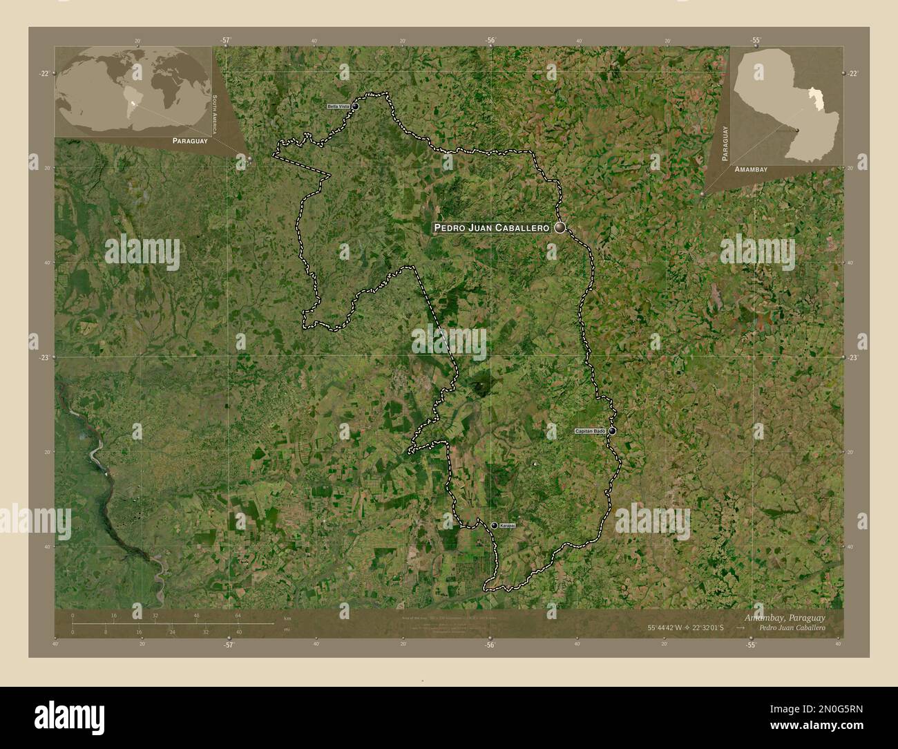Amambay, department of Paraguay. High resolution satellite map ...