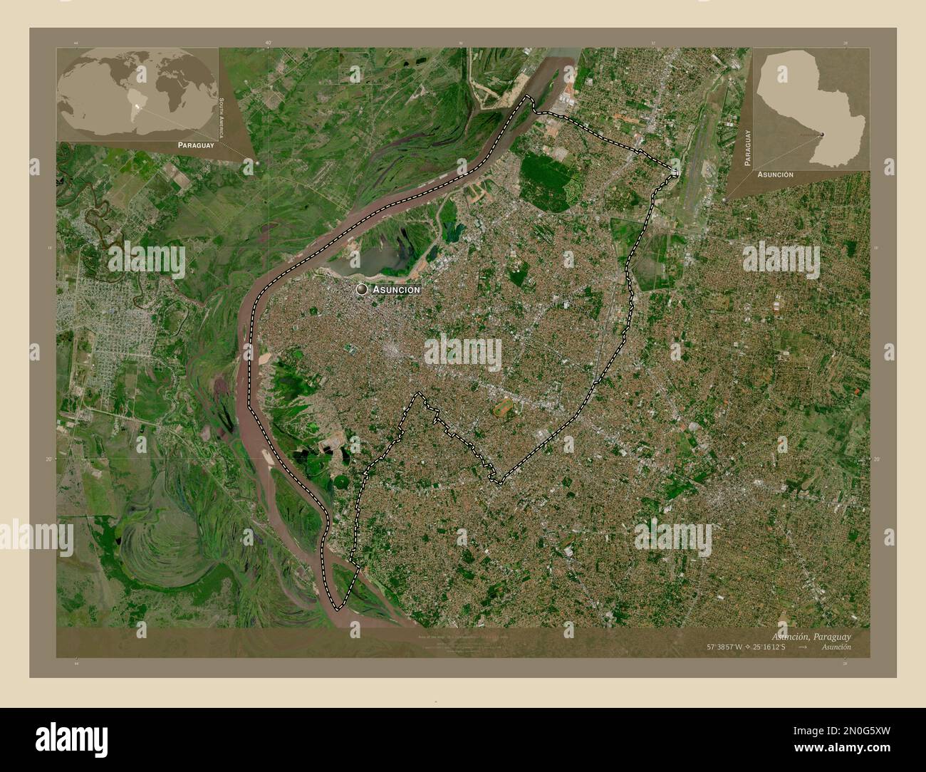 Asuncion, capital district of Paraguay. High resolution satellite map ...