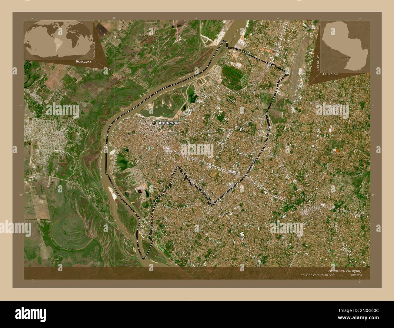 Asuncion, capital district of Paraguay. Low resolution satellite map ...