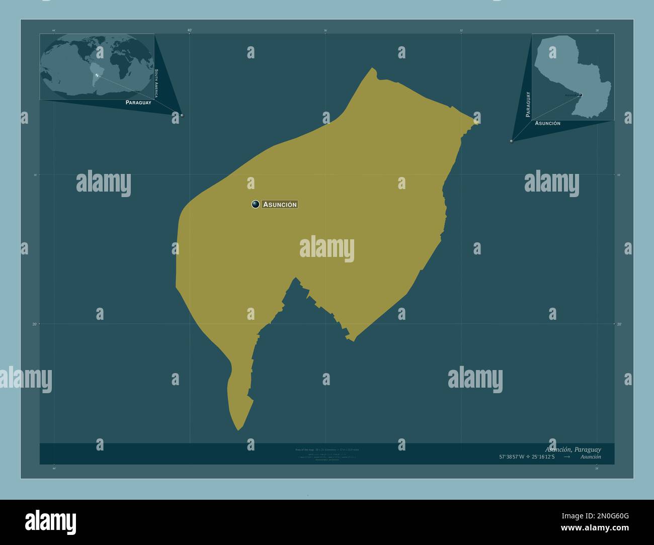 Asuncion, capital district of Paraguay. Solid color shape. Locations ...