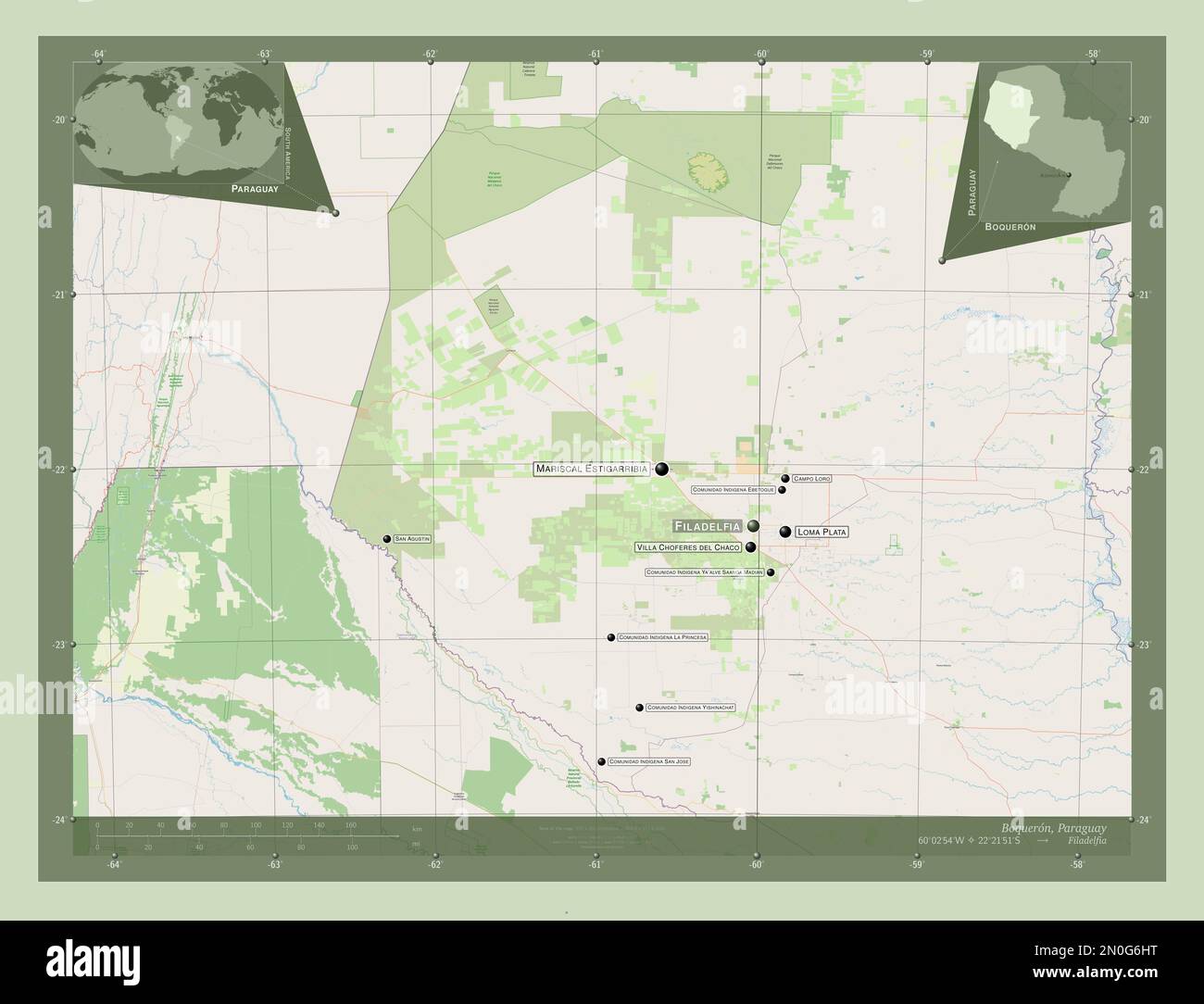 Boqueron, department of Paraguay. Open Street Map. Locations and names ...