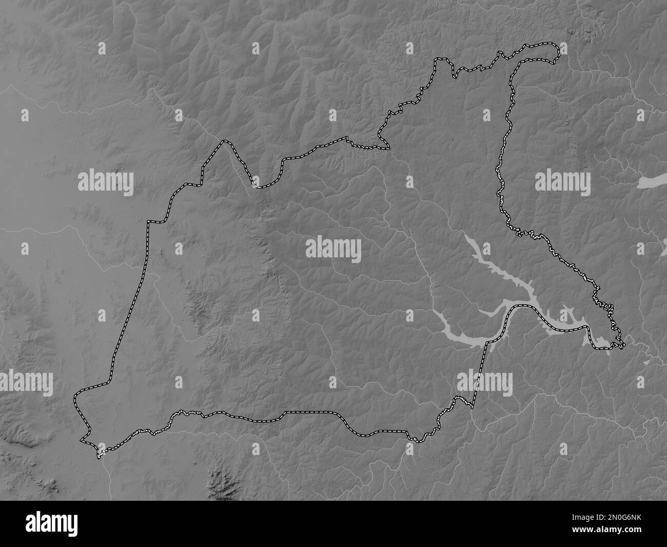 Caaguazu, department of Paraguay. Grayscale elevation map with lakes ...