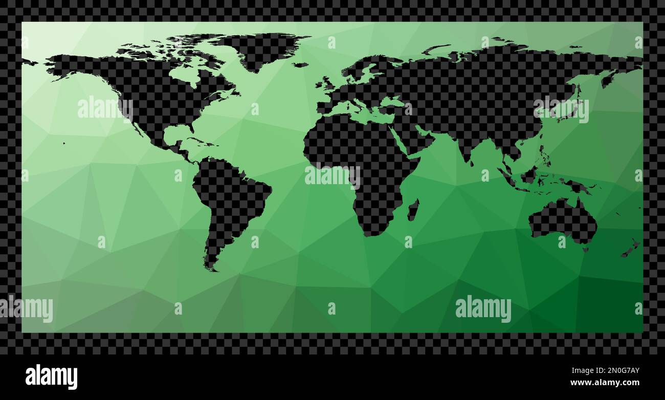 Transparent digital world map. Equirectangular projection. Polygonal ...