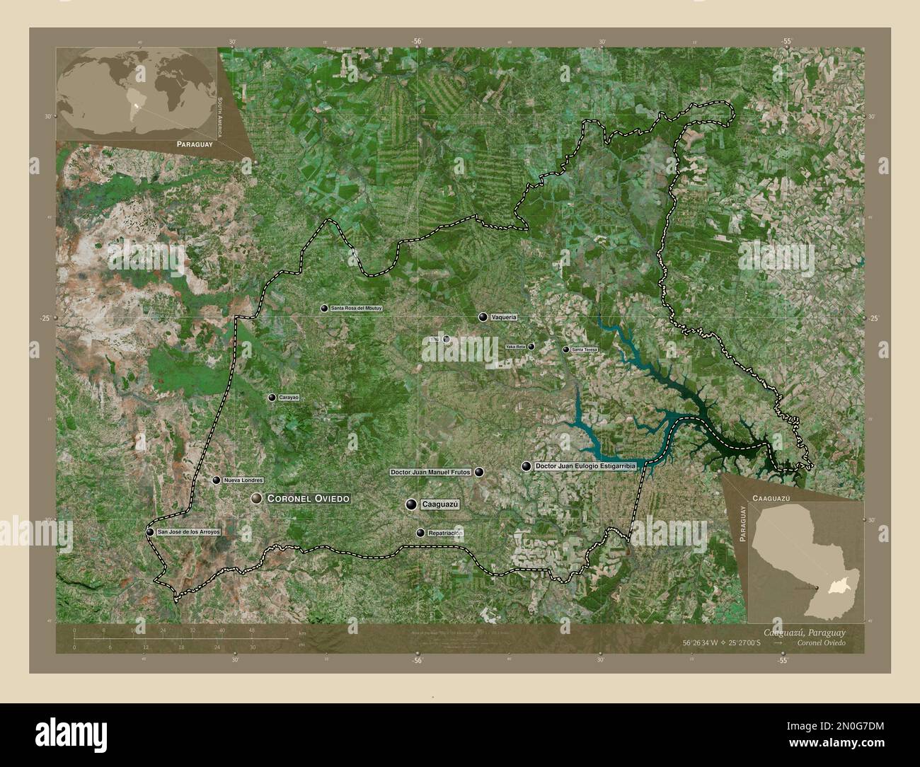 Caaguazu, department of Paraguay. High resolution satellite map ...