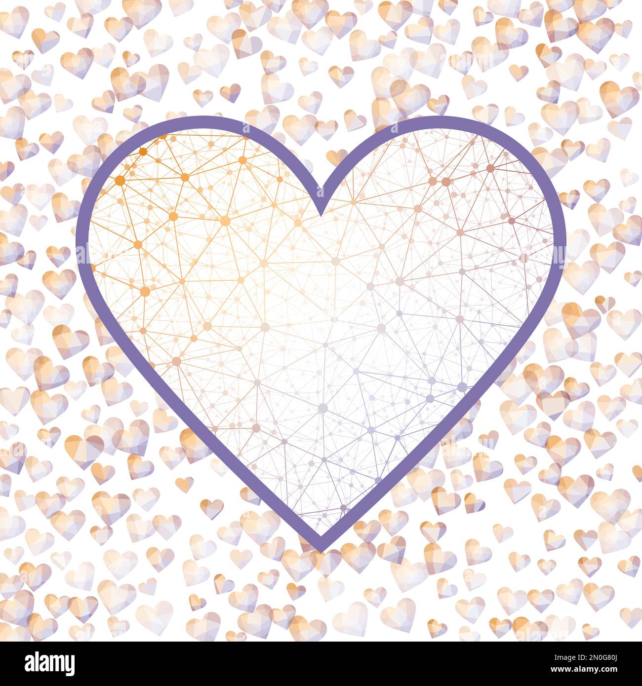 Heart. Geometric heart mesh in purple orange color shades, purple ...