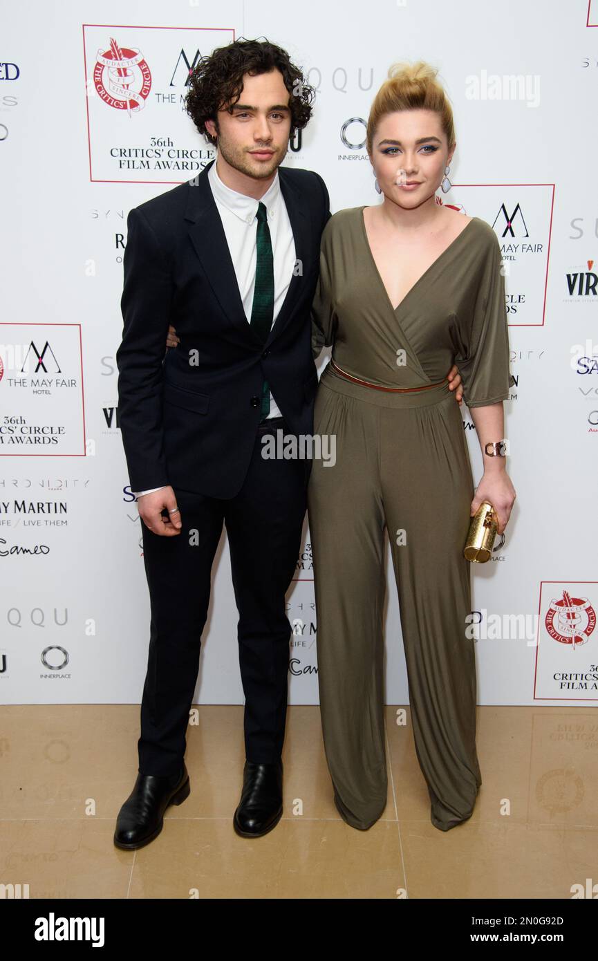Toby Sebastian and Florence Pugh pose for photographers at the Critics ...