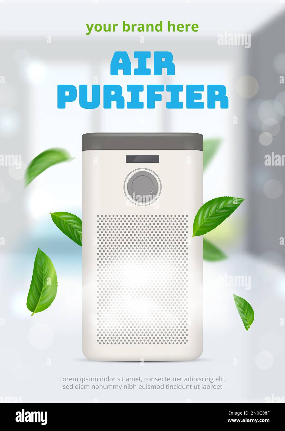 Air purifier poster. Ads with humidifiers realistic illustration decent ...