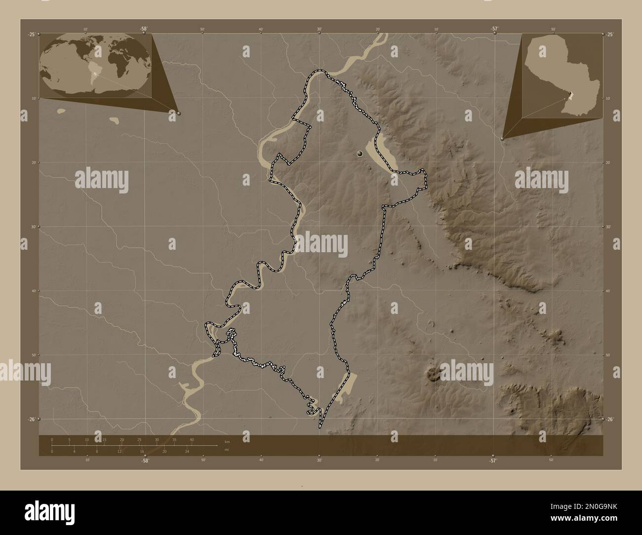 Central, department of Paraguay. Elevation map colored in sepia tones ...