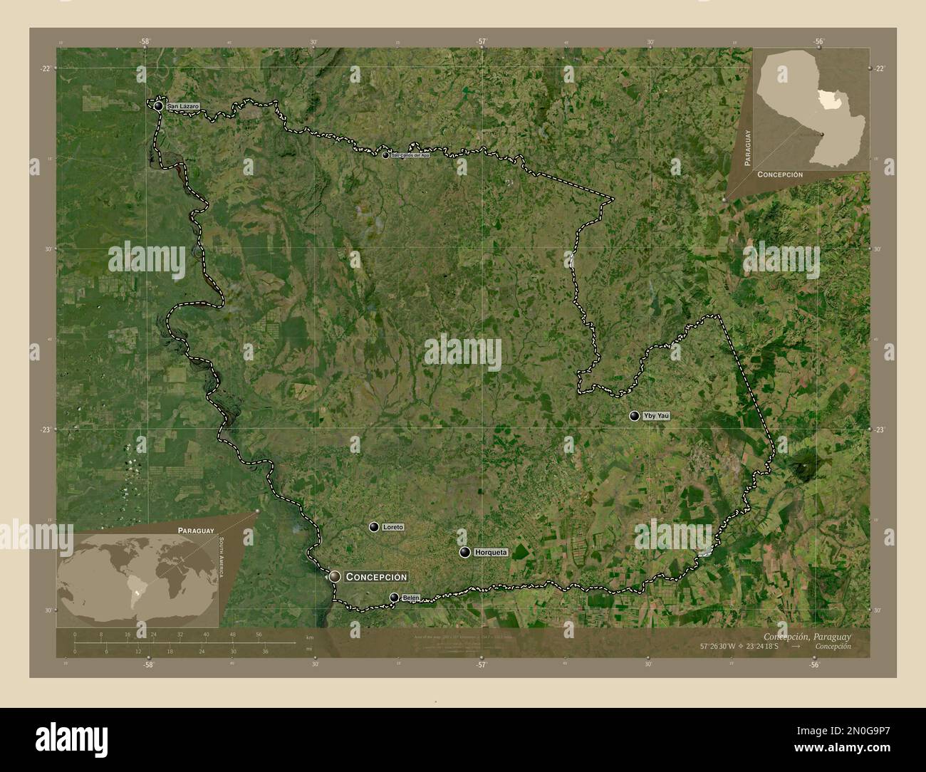 Concepcion, department of Paraguay. High resolution satellite map ...